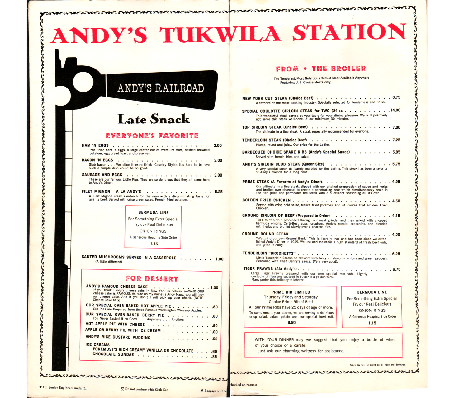 Vintage Menu: Andy's Diner - Tukwila Station Restaurant – Larouex Foods